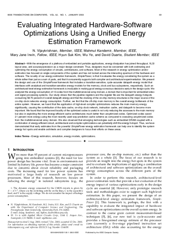 Pdf Evaluating Integrated Hardware Software Optimizations Using A Unified Energy Estimation