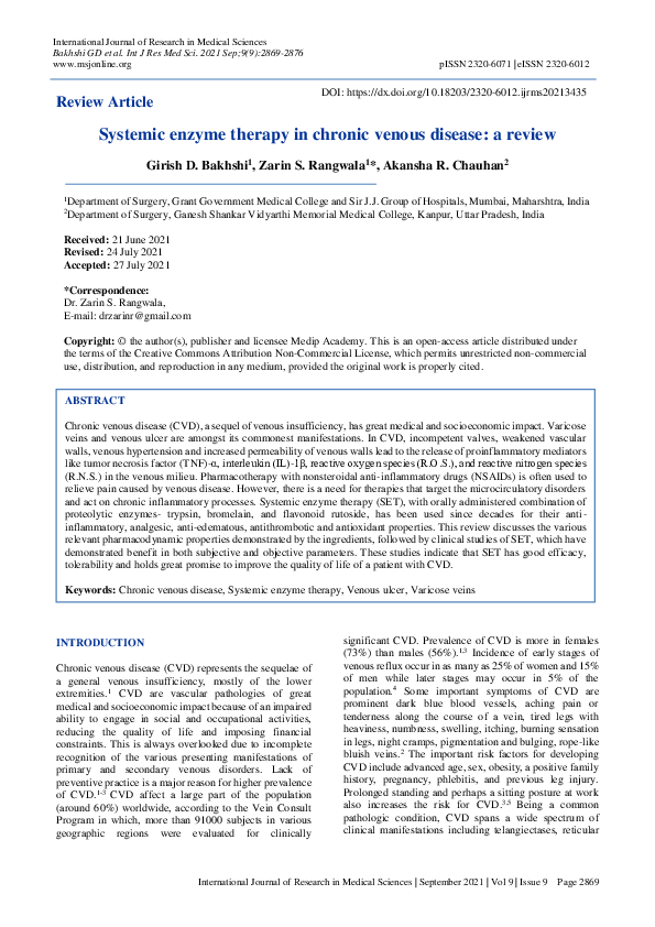 (PDF) Systemic enzyme therapy in chronic venous disease: a review