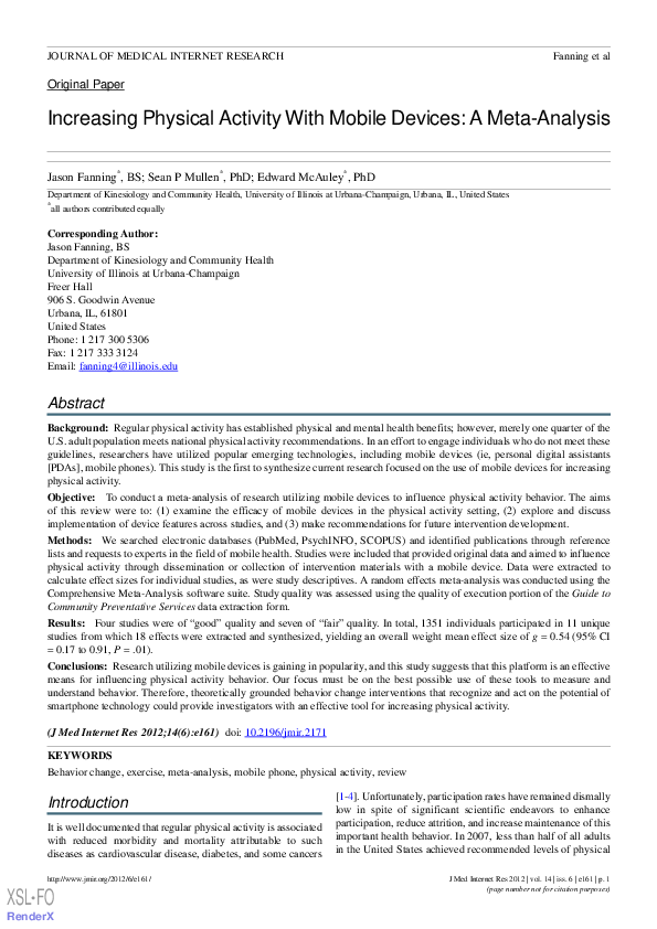 (PDF) Increasing Physical Activity With Mobile Devices: A Meta-Analysis