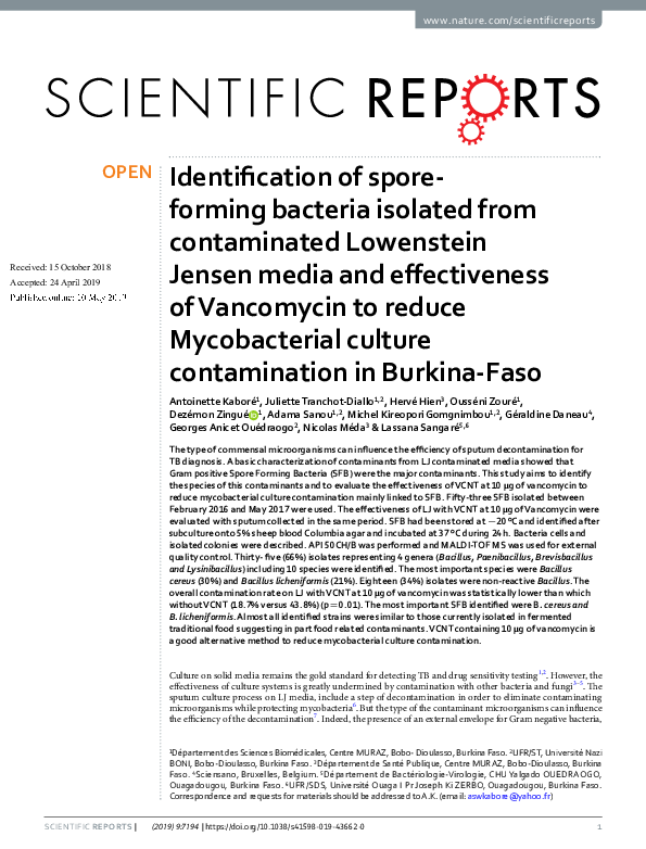 (PDF) Identification of spore-forming bacteria isolated from ...