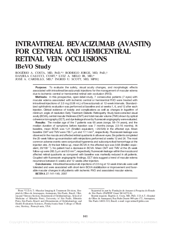 (PDF) Intravitreal Bevacizumab (Avastin) for Central and Hemicentral ...