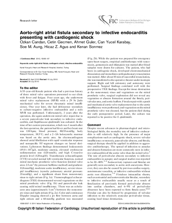 (PDF) Aorto-right atrial fistula secondary to infective endocarditis ...