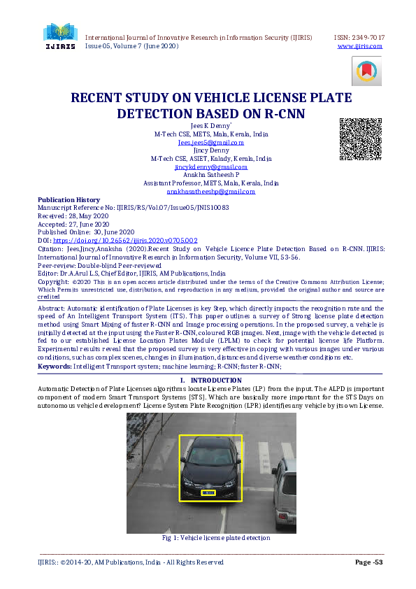 (PDF) Recent Study on Vehicle License Plate Detection Based on R-CNN
