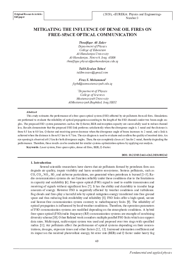 (PDF) Mitigating the Influence of Dense Oil Fires on Free-Space Optical ...