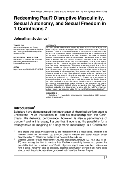 (PDF) Redeeming Paul? Disruptive Masculinity, Sexual Autonomy, and ...