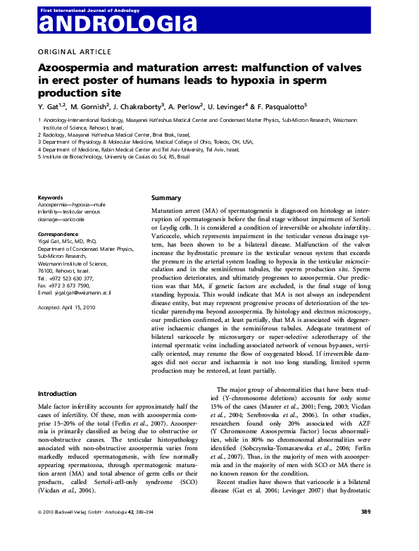 (PDF) Azoospermia and maturation arrest: malfunction of valves in erect ...