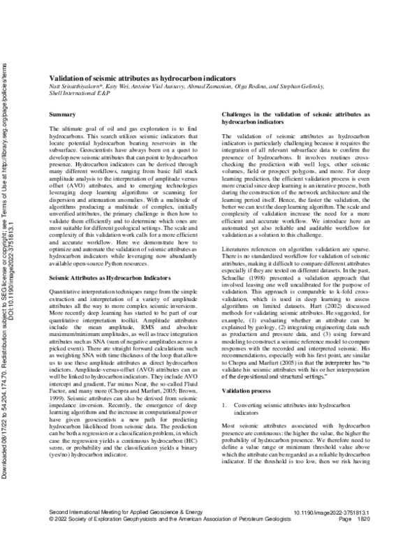 (PDF) Validation of seismic attributes as hydrocarbon indicators