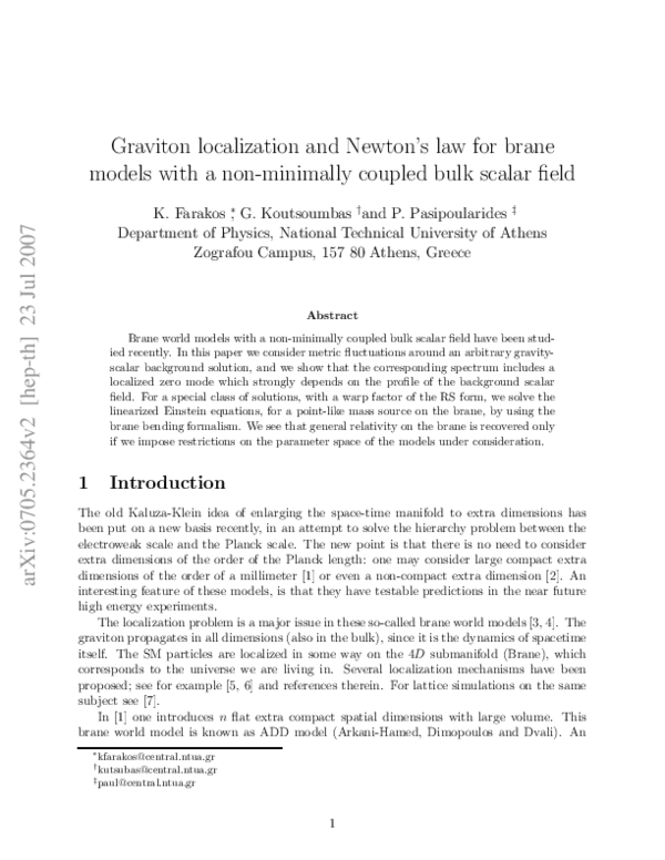 Pdf Graviton Localization And Newtons Law For Brane Models With A