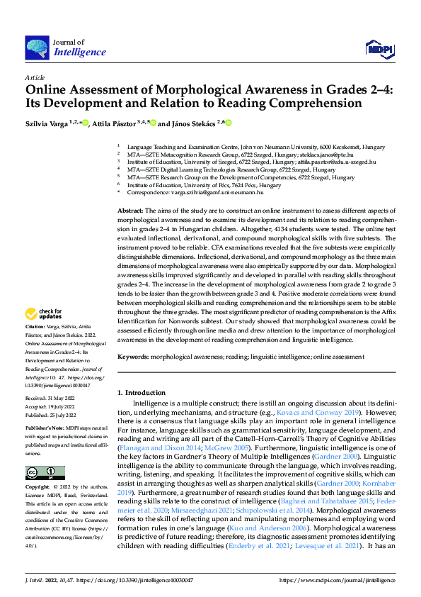 (PDF) Online Assessment of Morphological Awareness in Grades 2–4: Its ...