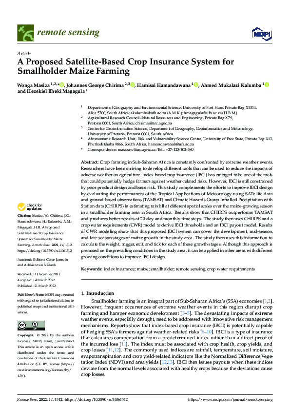 (PDF) Satellite Crop Insurance for Smallholder Farmers