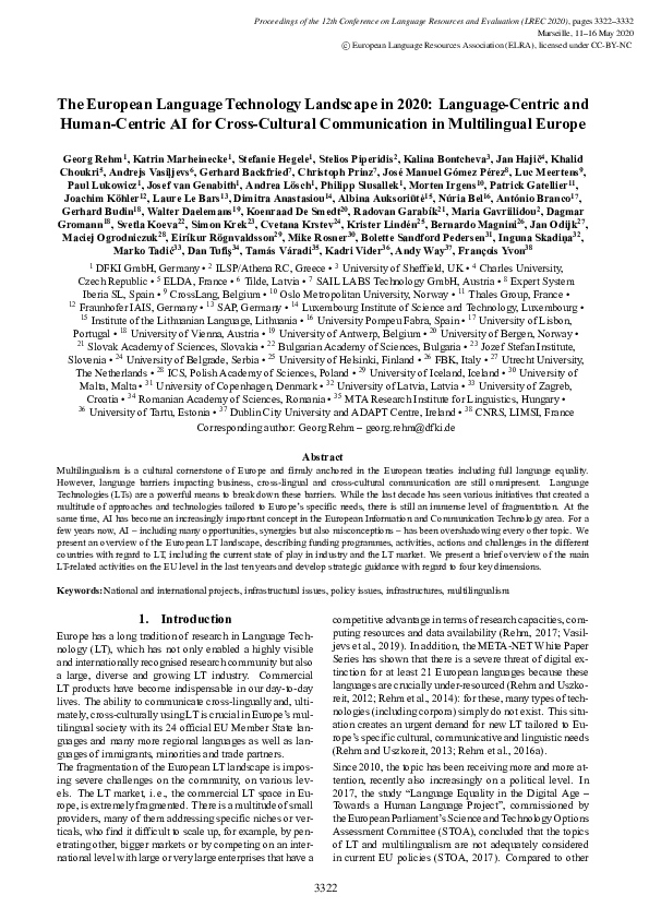 (PDF) The European Language Technology Landscape in 2020: Language ...