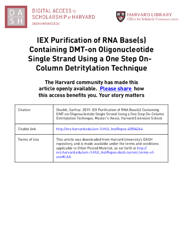 (PDF) IEX Purification of RNA Base(s) Containing DMT-on Oligonucleotide ...