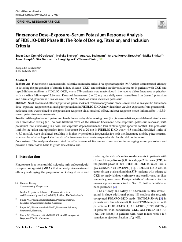 (PDF) Finerenone Dose–Exposure–Serum Potassium Response Analysis of ...
