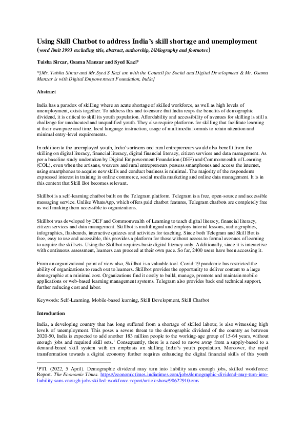 (PDF) Using Skill Chatbot to Address India’s Skill Shortage and ...