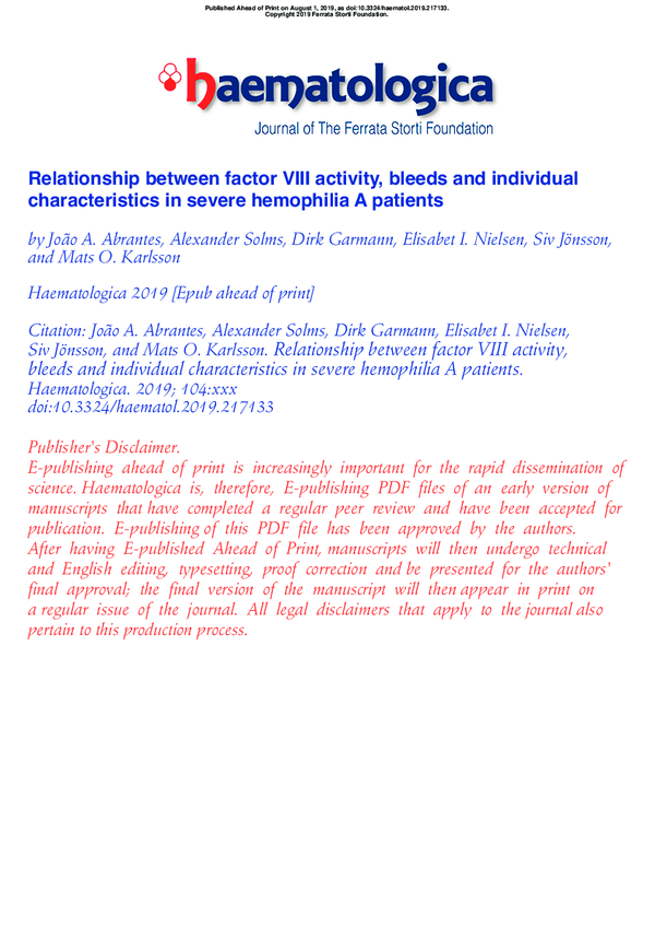 (PDF) Relationship between factor VIII activity, bleeds and individual ...