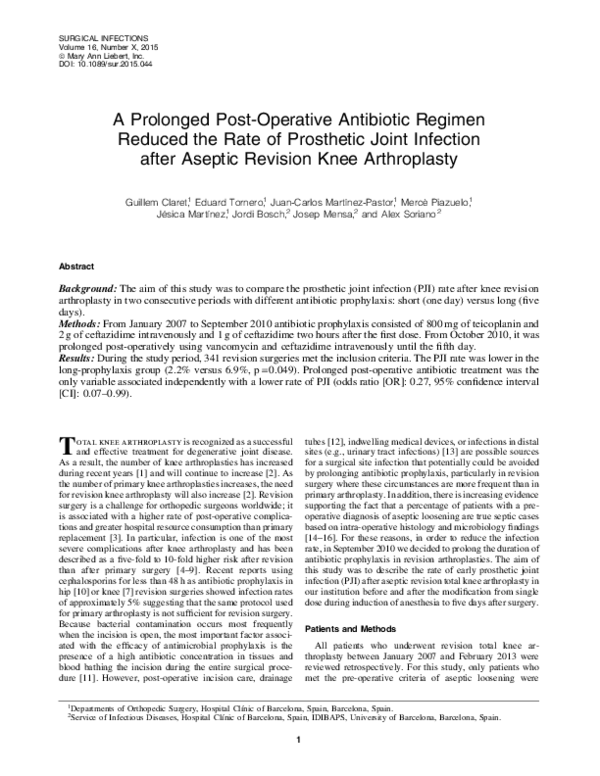 (PDF) A Prolonged Post-Operative Antibiotic Regimen Reduced the Rate of ...