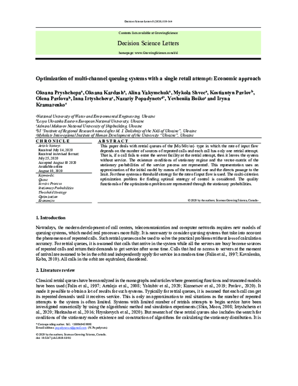 (PDF) Optimization of multi-channel queuing systems with a single retail attempt: Economic ...