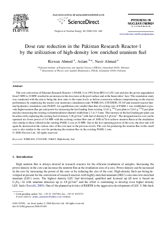 (PDF) Dose rate reduction in the Pakistan Research Reactor-1 by the ...