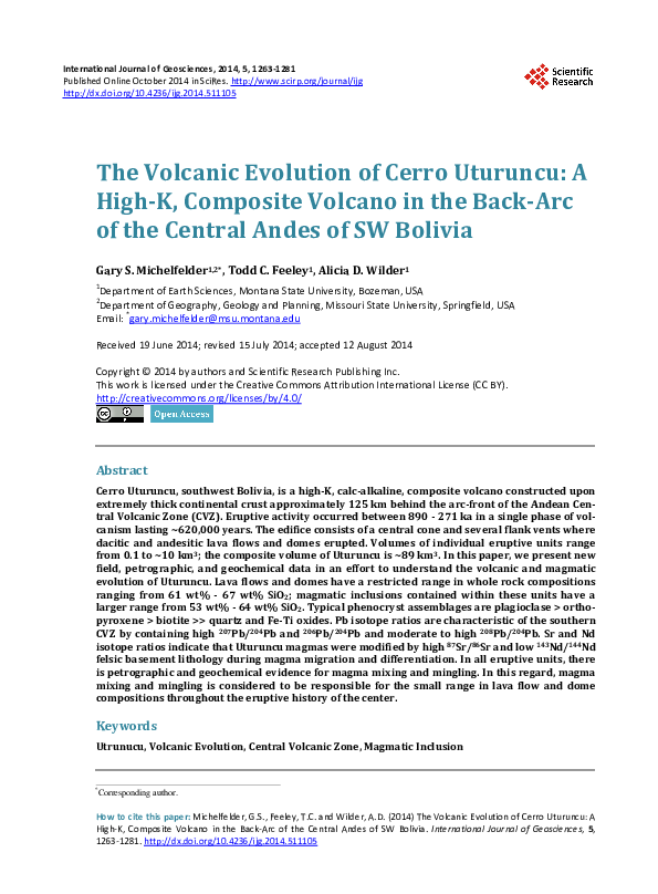(PDF) The Volcanic Evolution of Cerro Uturuncu: A High-K, Composite ...