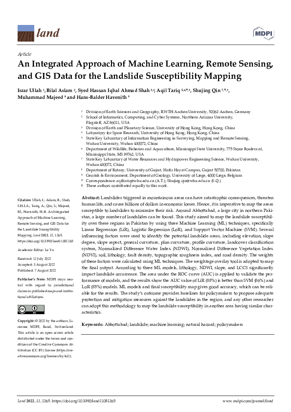 (PDF) An Integrated Approach of Machine Learning, Remote Sensing, and GIS Data for the Landslide ...