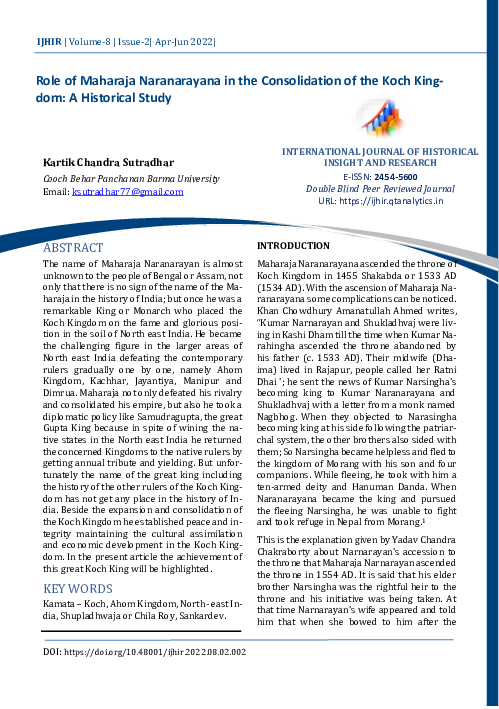 (PDF) Role of Maharaja Naranarayana in the Consolidation of the Koch ...
