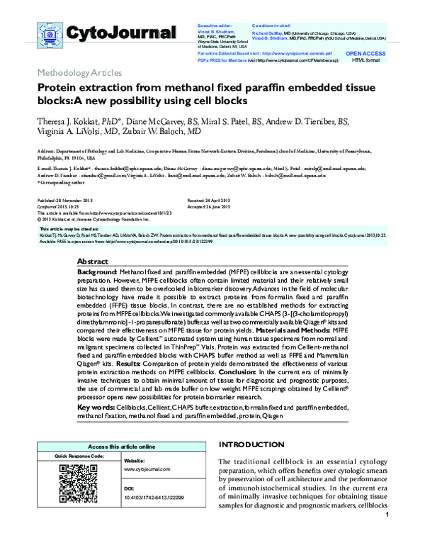 (PDF) Protein extraction from methanol fixed paraffin embedded tissue ...
