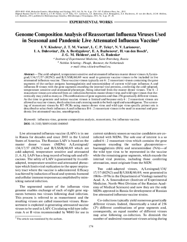 (PDF) Genome composition analysis of reassortant influenza viruses used ...