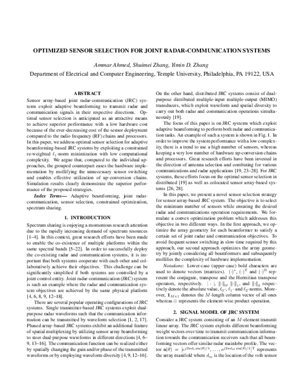 (PDF) Optimized Sensor Selection for Joint Radar-communication Systems