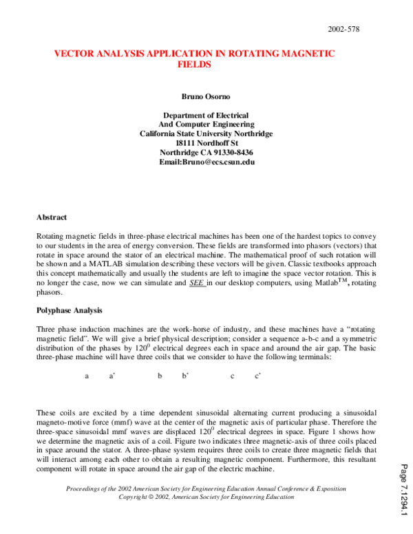 Pdf Vector Analysis Application In Rotating Magnetic Fields