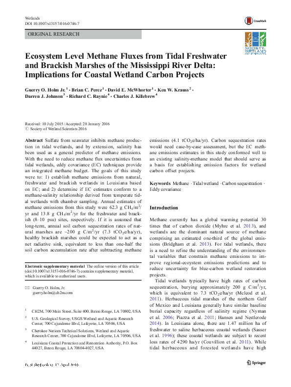 (PDF) Ecosystem Level Methane Fluxes from Tidal Freshwater and Brackish ...