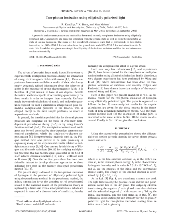 (PDF) Two-photon ionization using elliptically polarized light | Dr. Kriti Batra - Academia.edu