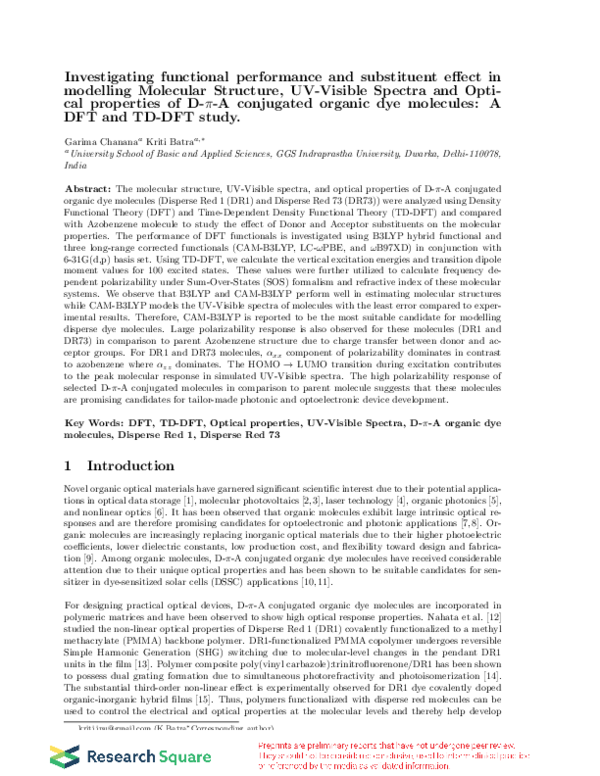 (PDF) Investigating Functional Performance and Substituent Effect in Modelling Molecular ...