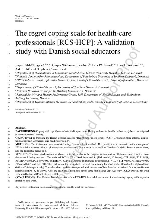 (PDF) The Regret Coping Scale for Health-Care Professionals (RCS-HCP ...