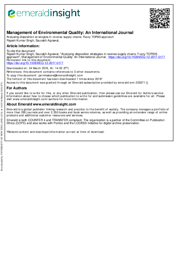 (PDF) Analyzing disposition strategies in reverse supply chains: fuzzy ...