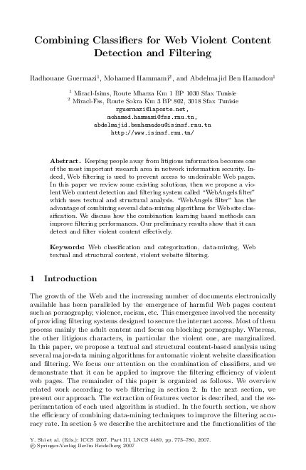 (PDF) Combining Classifiers for Web Violent Content Detection and Filtering