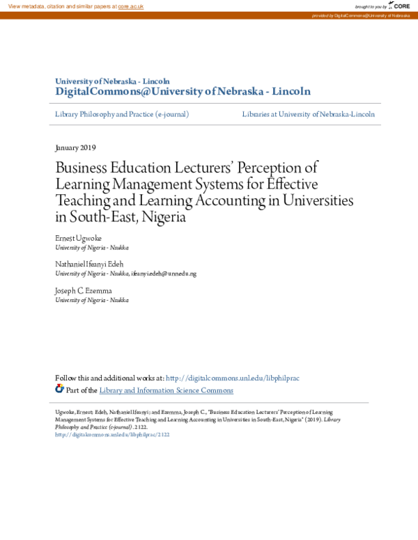 (PDF) Business Education Lecturers' Perception of Learning Management Systems for Effective ...