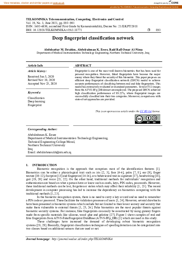 Pdf Deep Fingerprint Classification Network