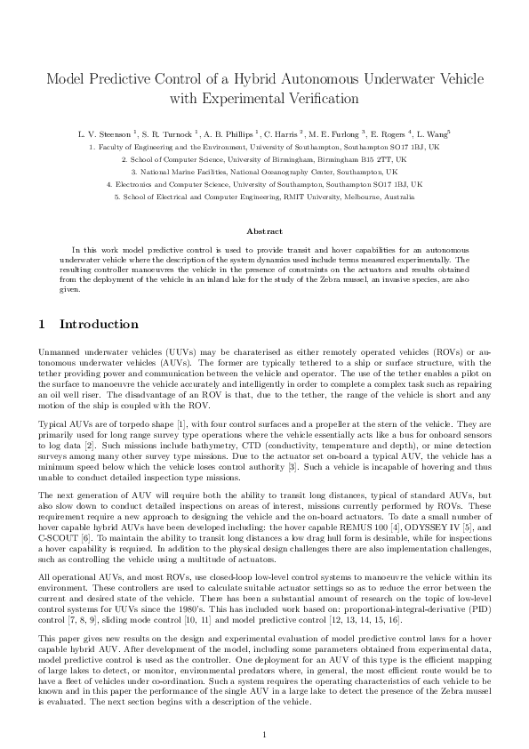 (PDF) Model predictive control of a hybrid autonomous underwater vehicle with experimental ...