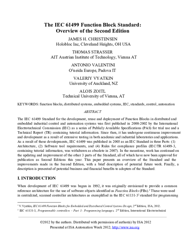 Pdf The Iec 61499 Function Block Standard Overview Of The Second Edition James Christensen 5990
