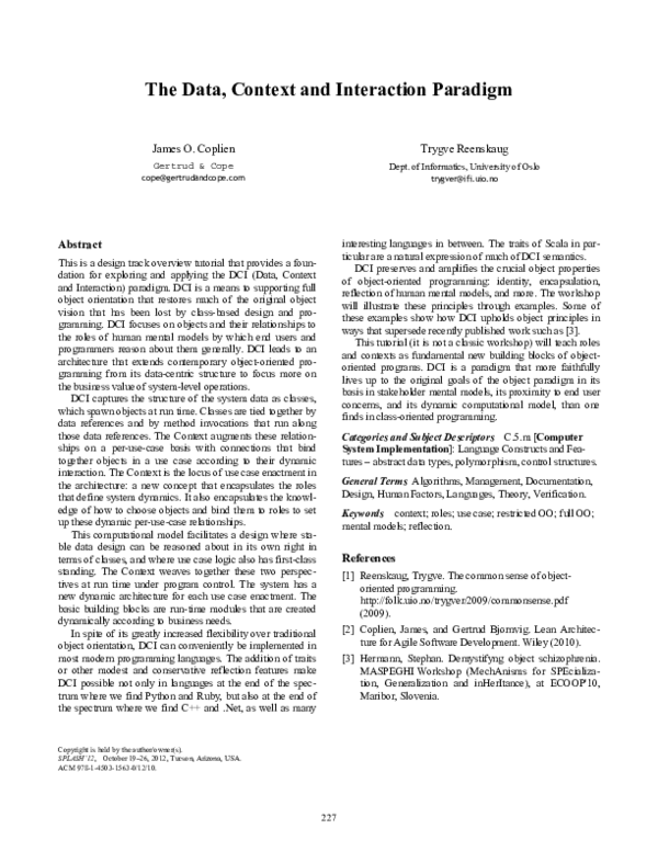 (PDF) The data, context and interaction paradigm | Trygve Reenskaug - Academia.edu