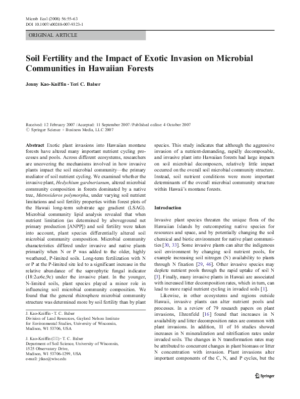 (PDF) Soil Fertility and the Impact of Exotic Invasion on Microbial ...