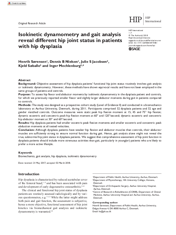 (PDF) Isokinetic dynamometry and gait analysis reveal different hip ...