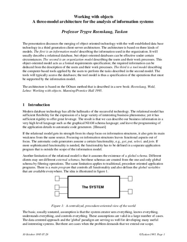(PDF) Working with Objects: A Three-Model Architecture for the Analysis of Information Systems ...