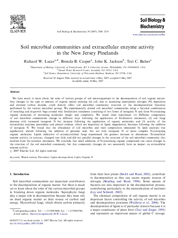 (PDF) Soil microbial communities and extracellular enzyme activity in the New Jersey Pinelands