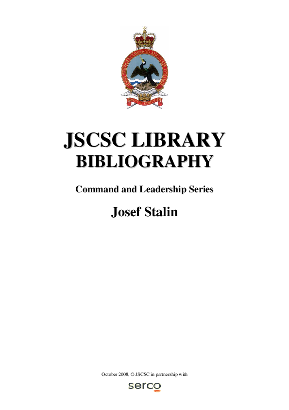 (PDF) JSCSC LIBRARY BIBLIOGRAPHY Command and Leadership Series Josef Stalin