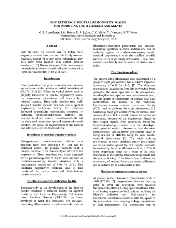 (PDF) NIST reference spectral responsivity scales for improving the SI ...