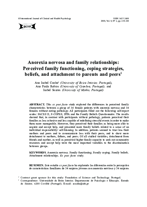 (PDF) Anorexia nervosa and family relationships: Perceived family ...