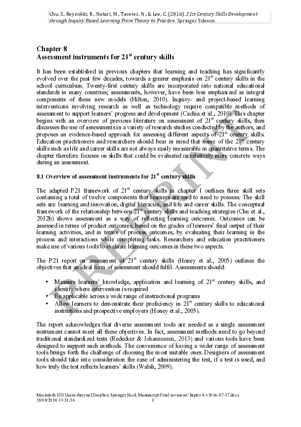 (PDF) Chapter 8 Assessment instruments for 21st century skills