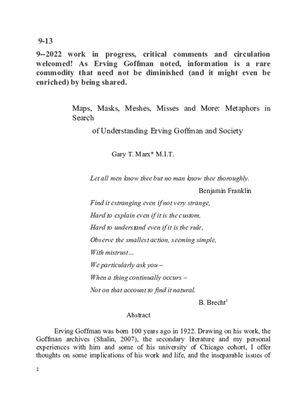 (DOC) Erving Goffman Maps masks 9 13 2022
