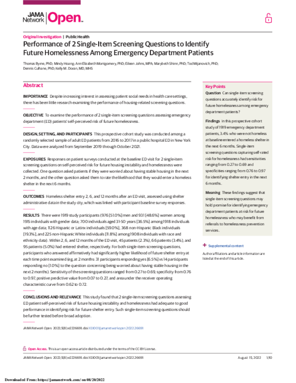 (PDF) Performance of 2 Single-Item Screening Questions to Identify ...